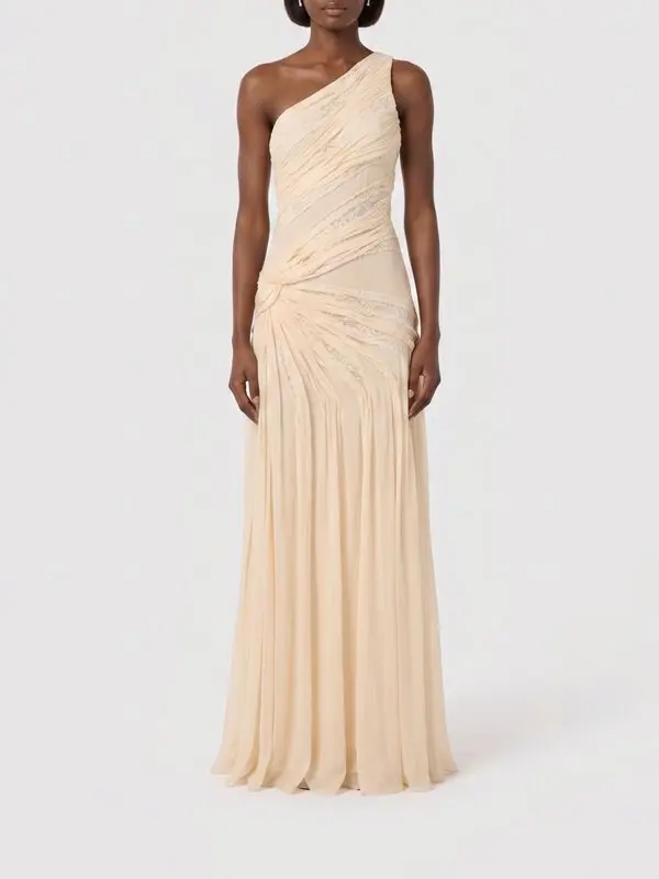 Elisabetta Franchi Long Viscose Dress With Rhinestones - Pink
