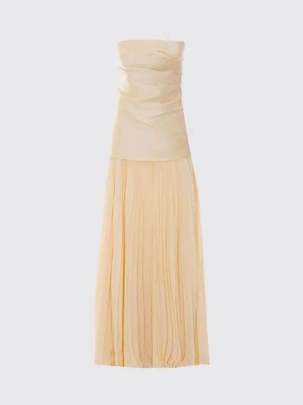 Strapless Pleated Maxi Dress - Yellow