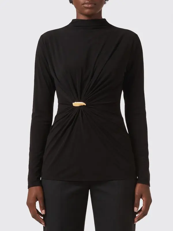 Bottega Veneta Long Sleeve Draped Viscose Top - Black