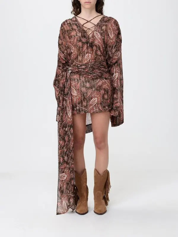 Andamane Paisley Print Silk Blend Dress - Brown