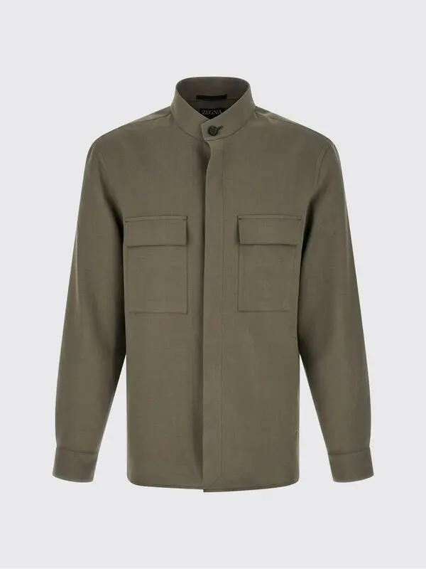 Zegna Mandarin Collar Linen Shirt Jacket
