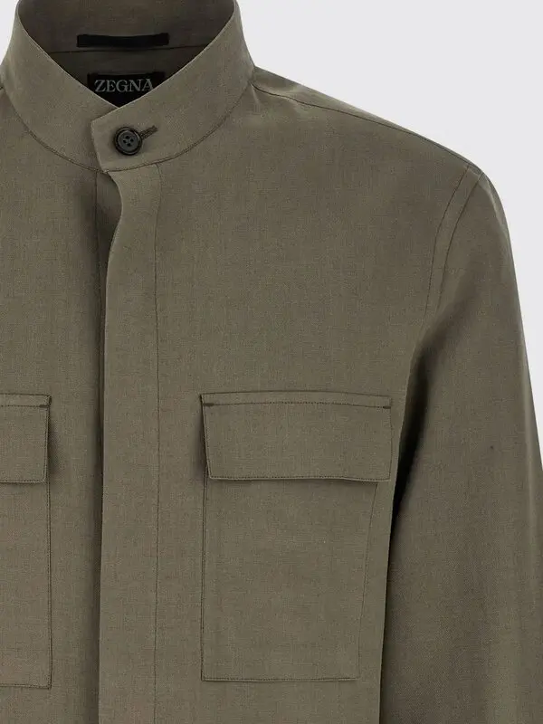 Zegna Mandarin Collar Linen Shirt Jacket