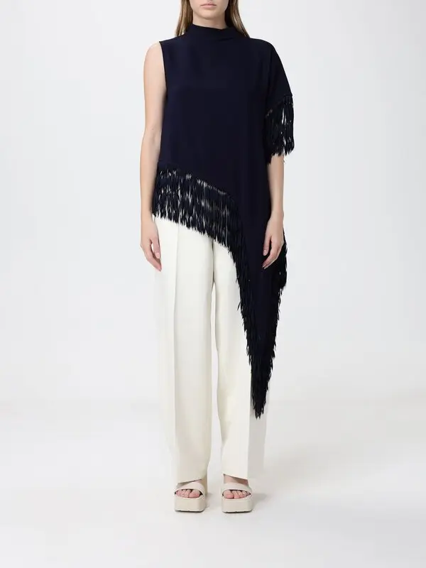 BOSS Asymmetrical Draped Top With Fringe Detail
