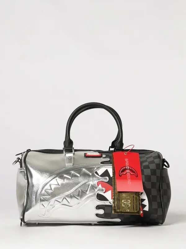 SPRAYGROUND Checkered Saffiano Coated Cotton Duffle Bag With Logo - Black