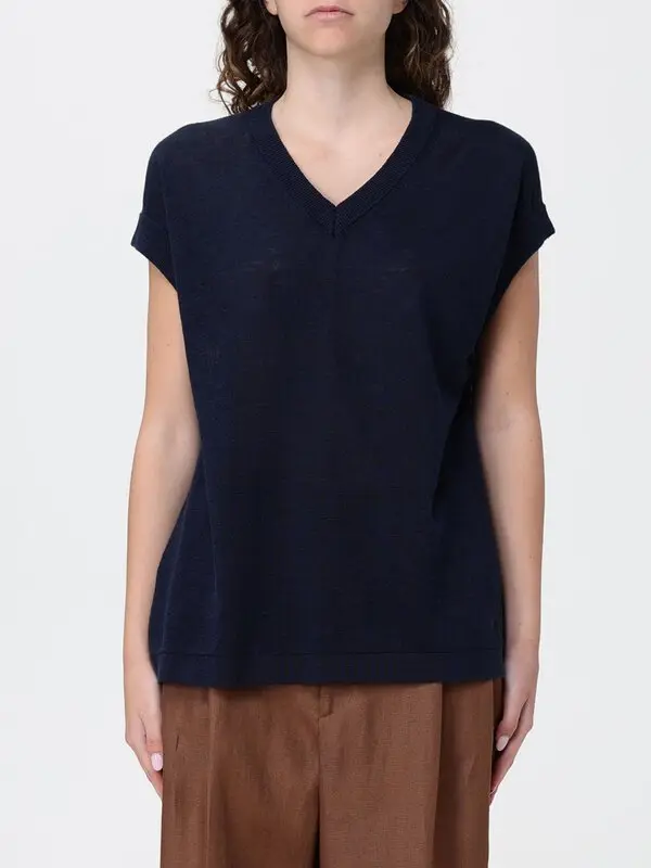 Max Mara Linen V-neck Top - Blue