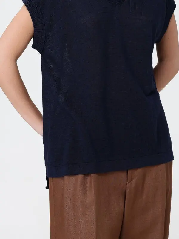 Max Mara Linen V-neck Top - Blue