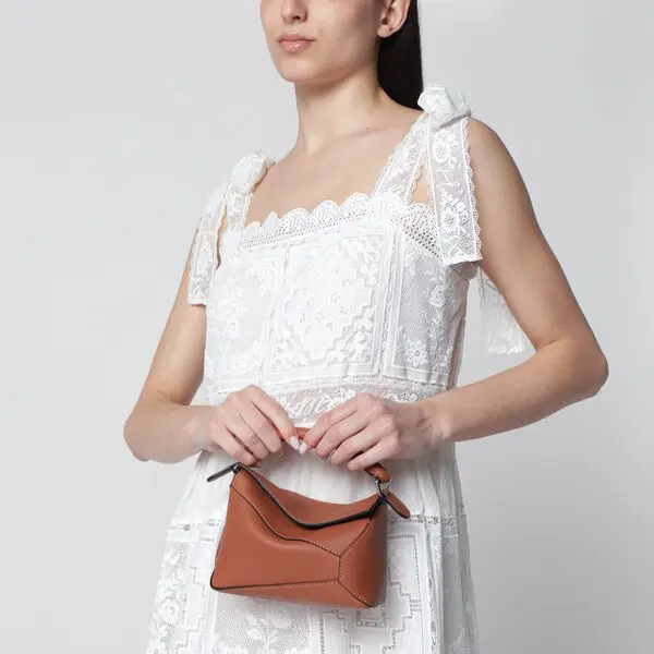 Loewe Mini Puzzle Edge Bag In Grained Leather - Brown