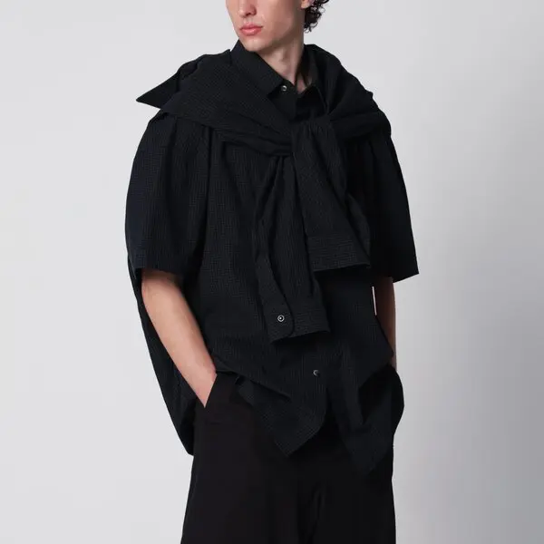 Mihara Yasuhiro Navy Checked Shirt With Double Sleeves - Blue