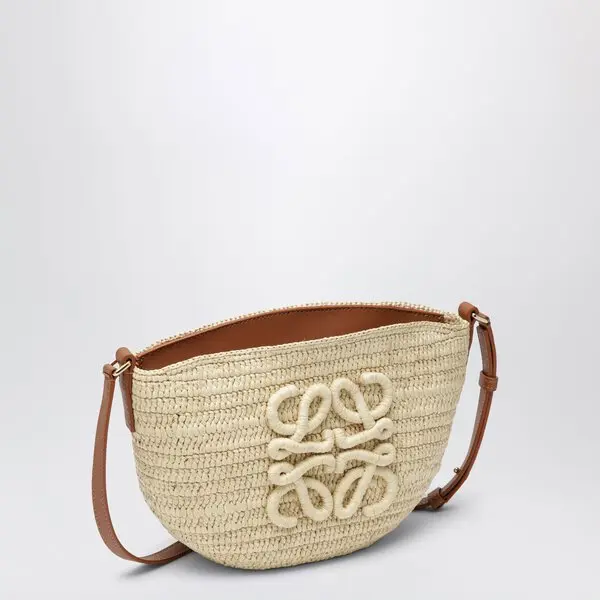 Loewe Eclipse Pouch In Raffia And Calfskin