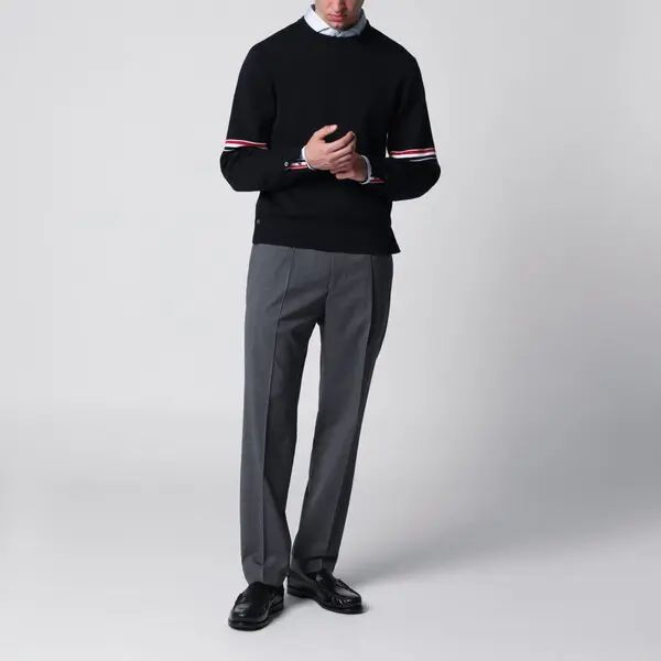 Thom Browne Navy Cotton Sweater With Tricolor Accents