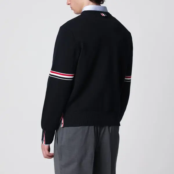 Thom Browne Navy Cotton Sweater With Tricolor Accents