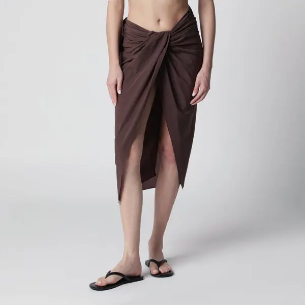Jacquemus Asymmetric Draped Midi Skirt - Brown