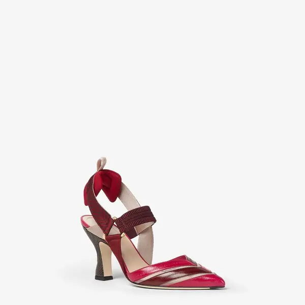 Fendi Iconic Colibrì Slingbacks In Mesh With Chevron Motif - Pink