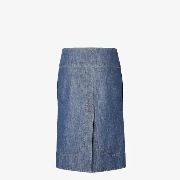 Fendi Chambray Denim Midi Skirt With Leather Straps