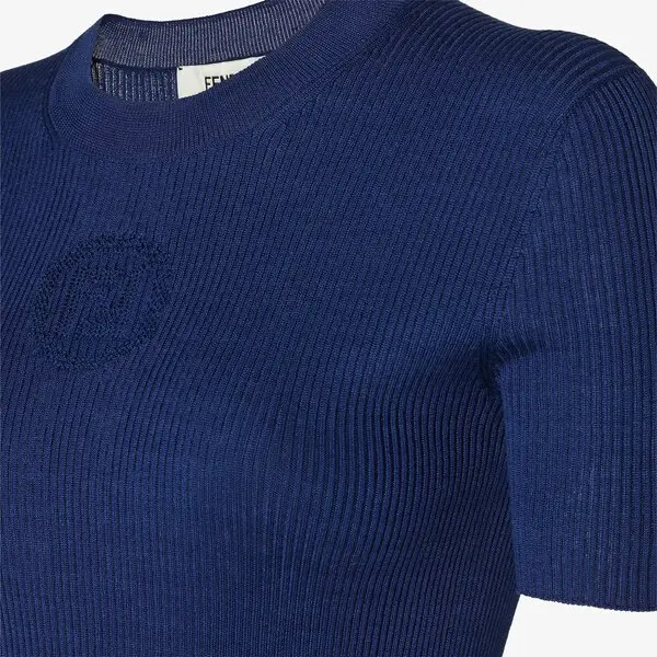 Fendi Ribbed Cotton Jumper With Stamp Motif - Blue