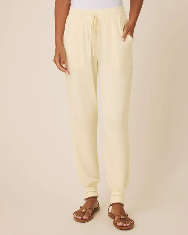 Splendid Supersoft Brushed French Terry Jogger With Drawstring Waist And Cuffed Ankles - Navy