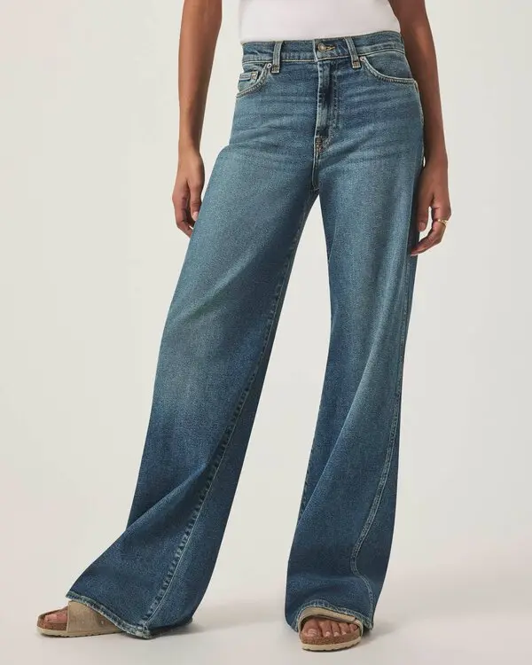 Splendid Medium Wash Slim Palazzo Jeans - Ocean