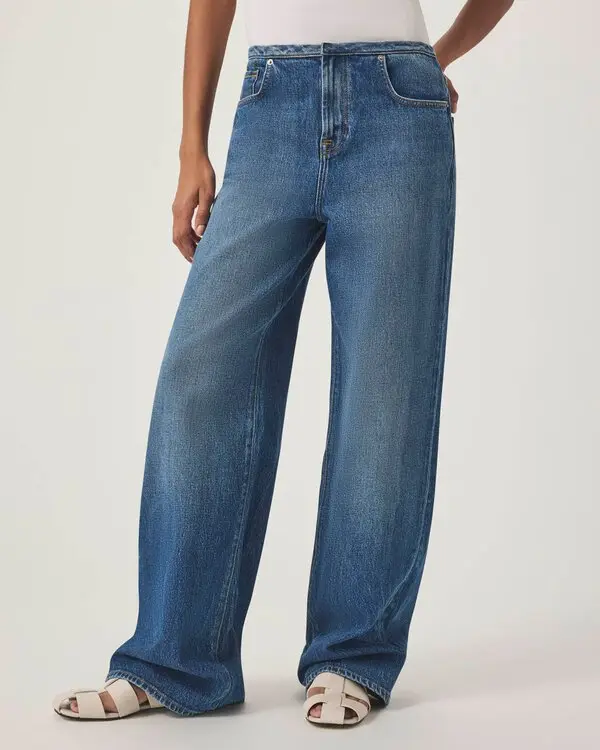 Splendid Cut Waist Relaxed Wide Leg Jeans - Saphire
