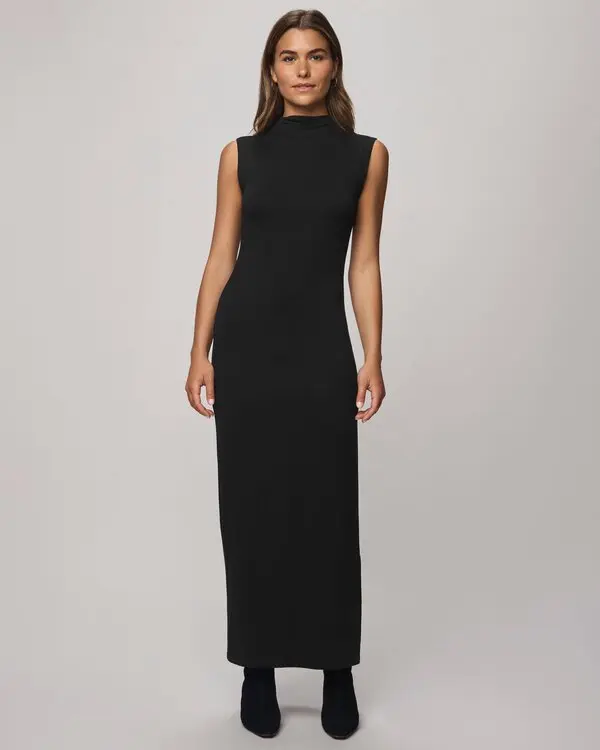 Splendid Sleeveless Mock Neck Maxi Dress With Velvet Trim