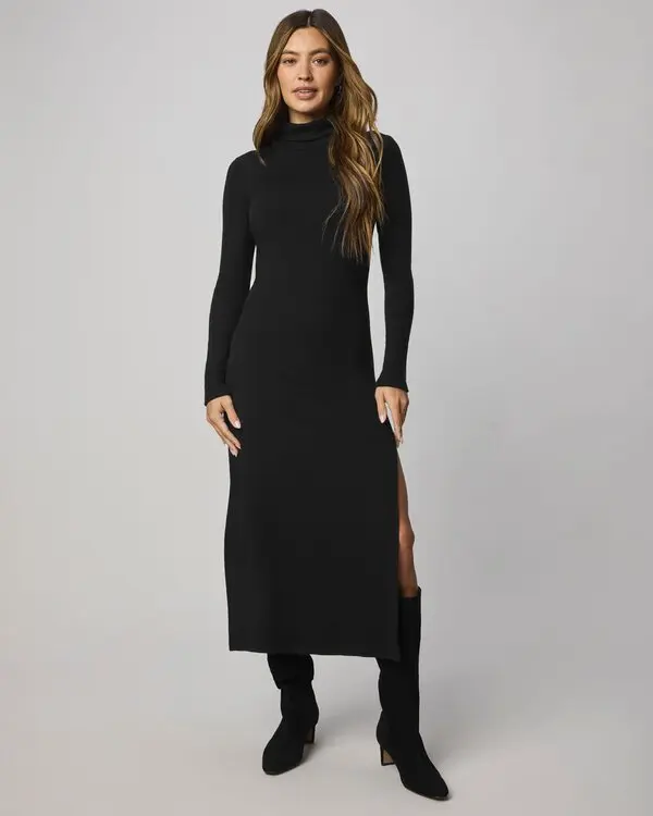 Splendid Rylee Mock Neck Ribbed Midi Dress With Side Slits