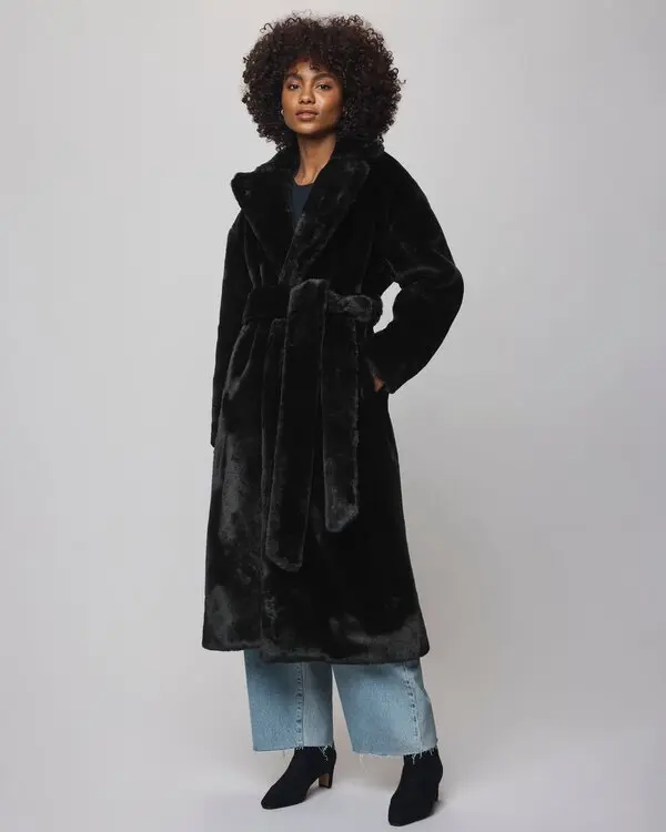 Splendid Lucia Long Faux Fur Coat With Leopard Print Lining