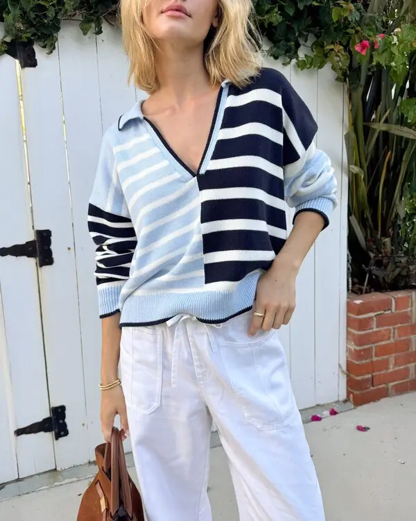 Splendid Arden Striped Polo Sweater - White/rouge