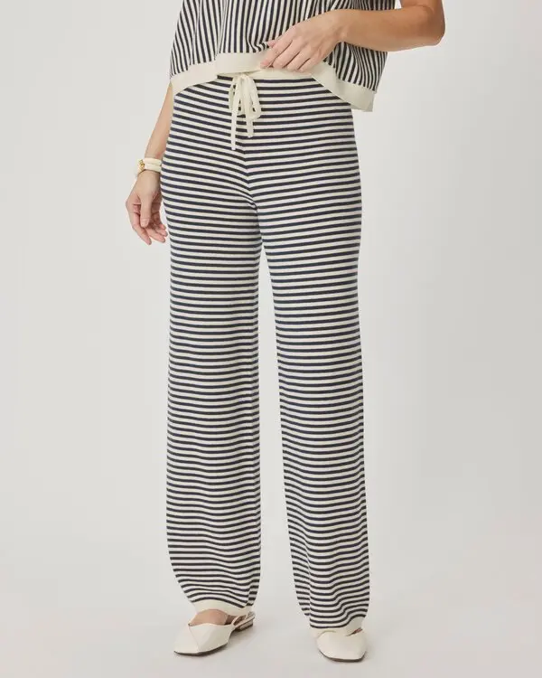 Splendid Christa Striped Knit Pant - Shell/mood Indigo