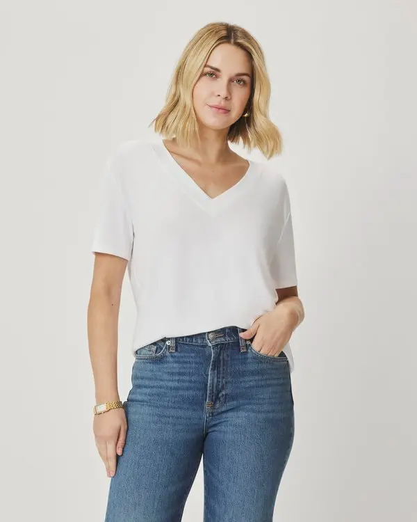 Splendid Kacey Bamboo Blend V-neck Tee - White