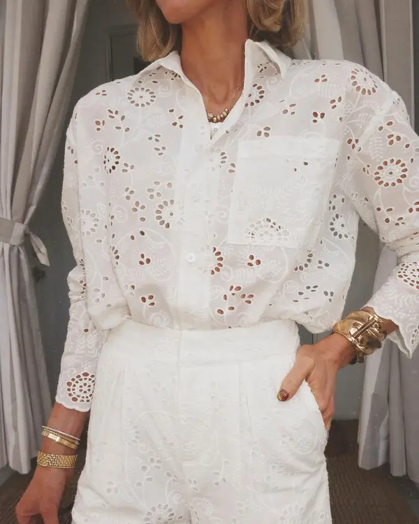 Splendid X @cellajaneblog Eyelet Button-down Shirt - White