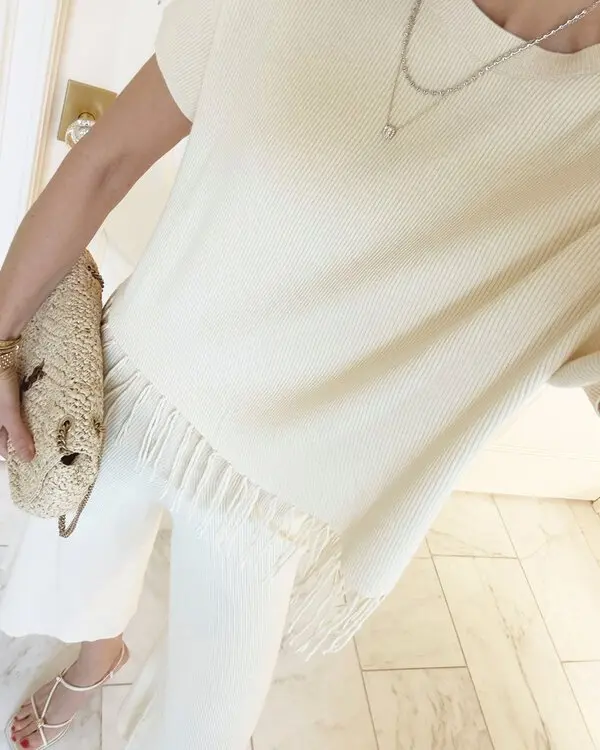 Splendid X @cellajaneblog Short Sleeve Fringe Hem Sweater - Daybreak