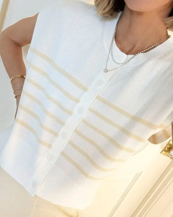 Splendid Sleeveless Striped Ribbed Knit Cardigan - White/daybreak