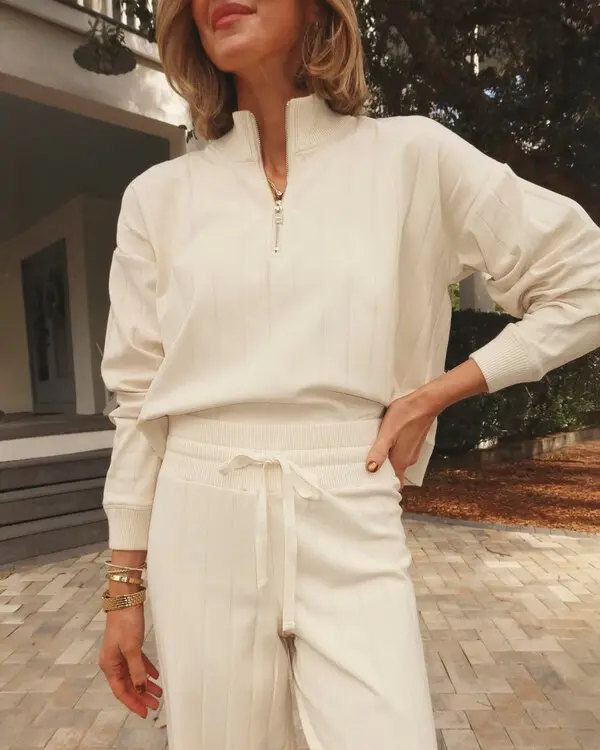 Splendid X @cellajaneblog Wide Rib Quarter Zip Mock Neck - Daybreak