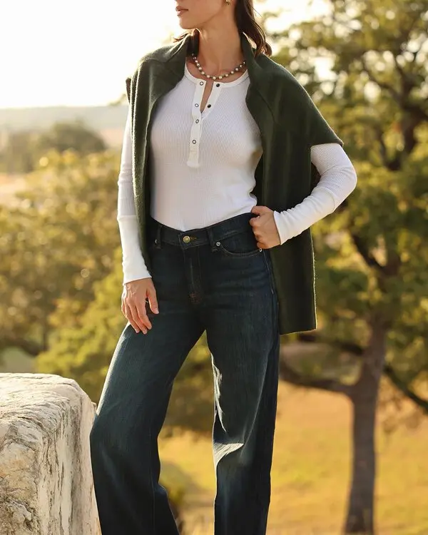 Splendid Textured Thermal Henley Long Sleeve Top - Black