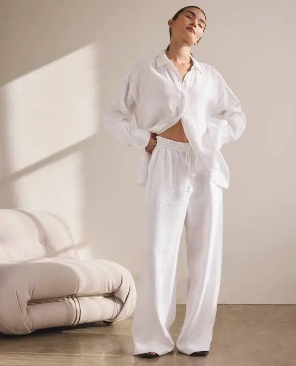 Splendid Stella Linen Paperbag Waist Wide Leg Pants - Lead