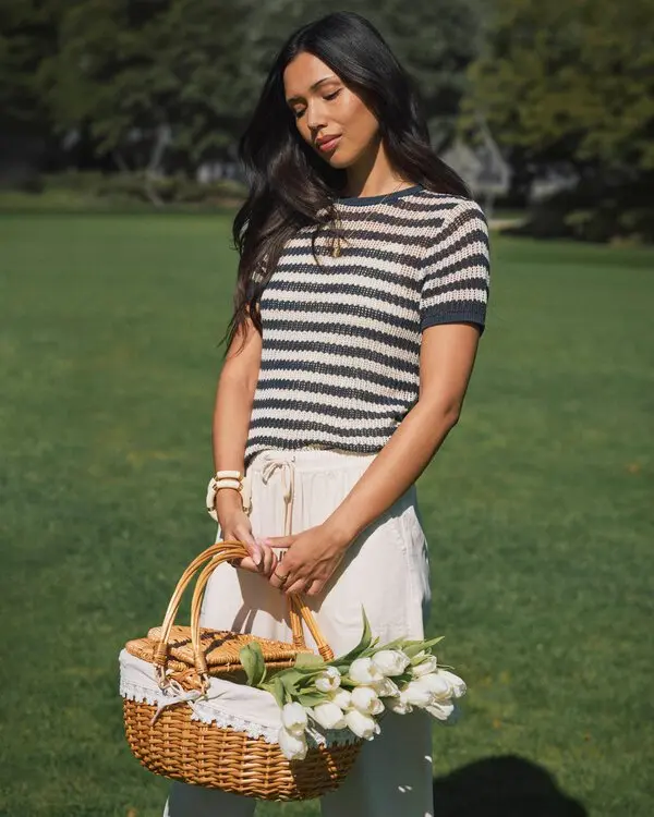 Splendid Yasmine Short Sleeve Sweater - Lead/natural