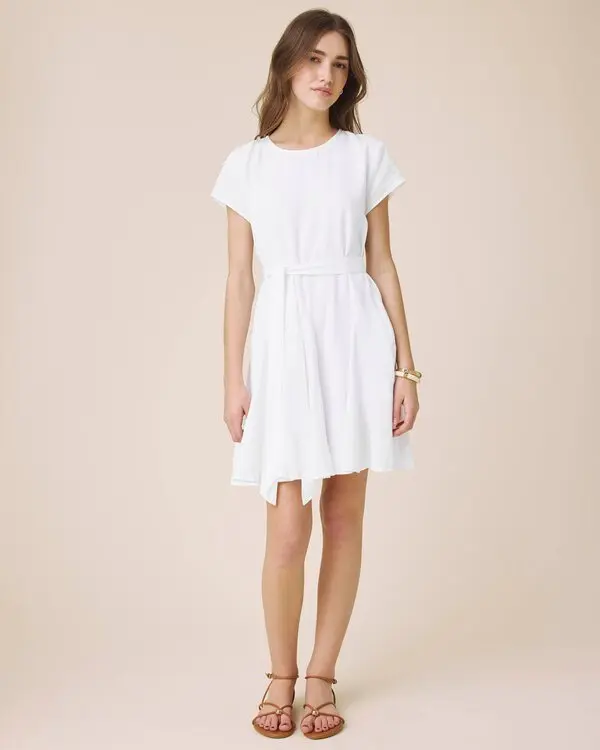 Splendid Linen Mini Dress With Tie Waist - Navy