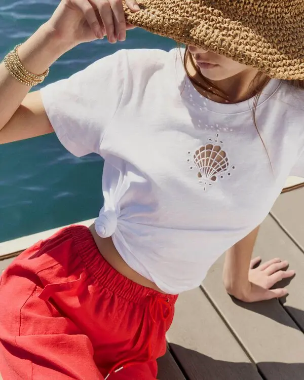 Splendid Seashell Embroidered Crewneck T-shirt - White