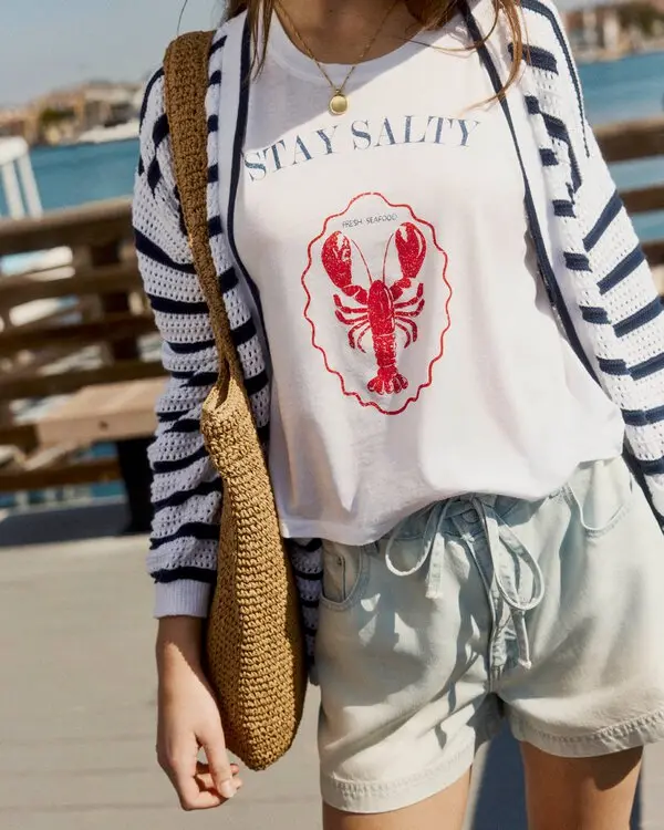 Splendid Stay Salty" Graphic T-shirt - Lobster