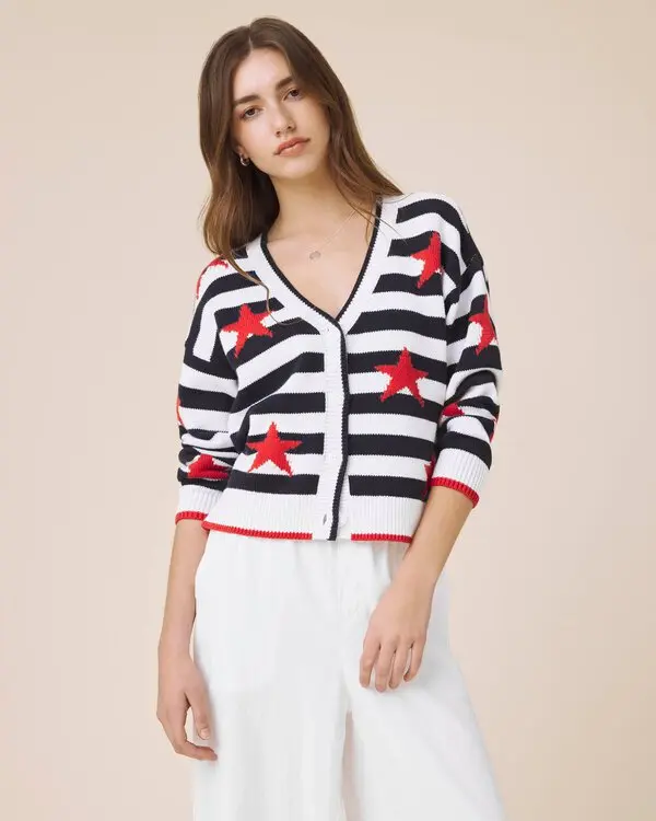 Splendid Striped Star Cardigan - White/navy/firework