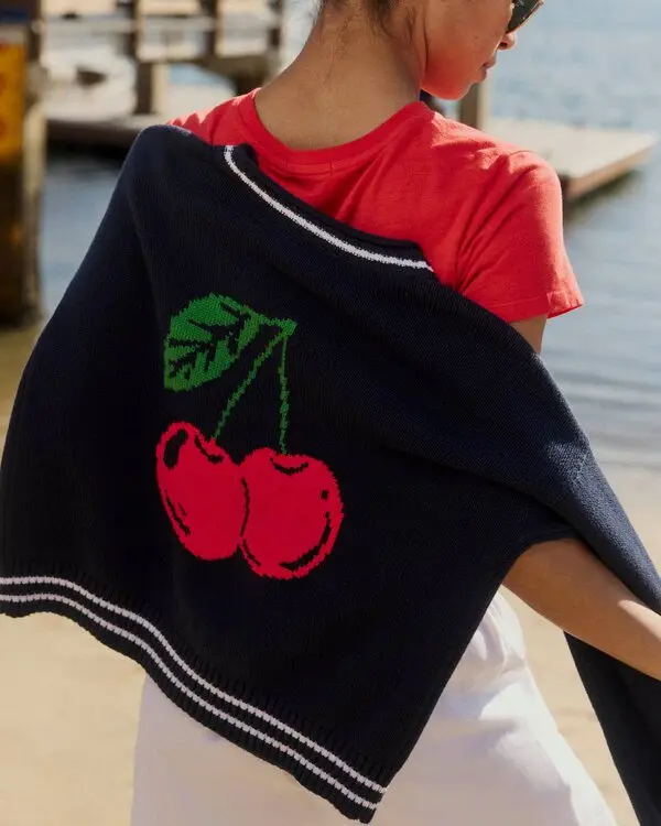 Splendid Cherry Graphic Knit Sweater - Navy/white/cherry