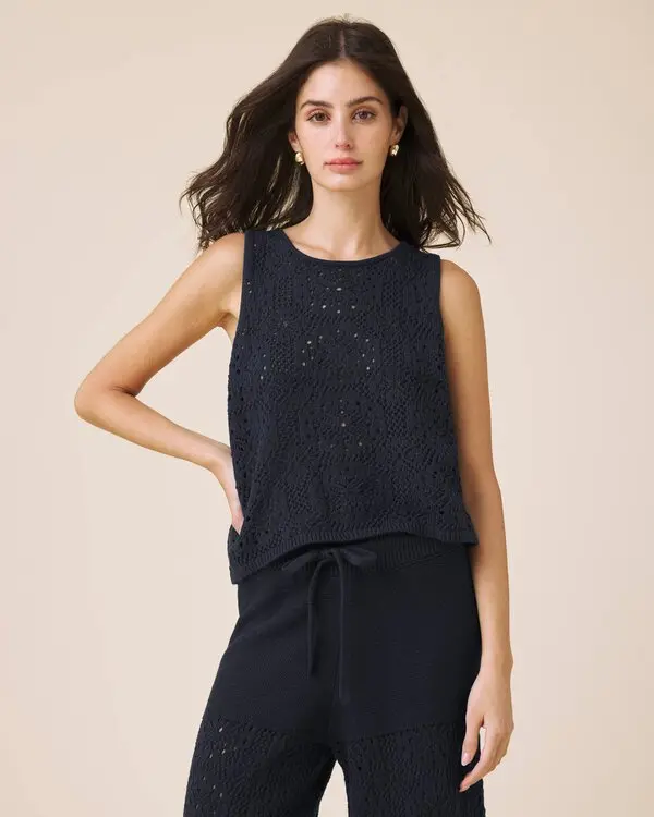 Splendid Beckham Crochet Sweater Tank - Navy