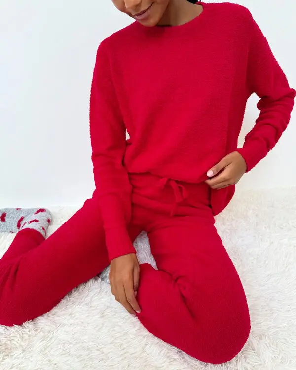 Splendid Fuzzy Sweater Pajama Set - Red