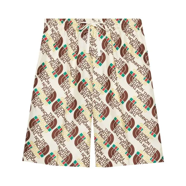 Gucci X The North Face Logo Web Print Silk Shorts - White