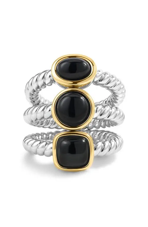 LUV AJ Midnight Mesa Black Agate Set Of 3 Rings - Silver