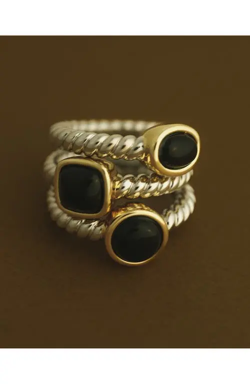 LUV AJ Midnight Mesa Black Agate Set Of 3 Rings - Silver