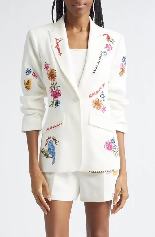 Cinq À Sept Celeste Vine Scrunched Embroidered Blazer - Ivory/multi