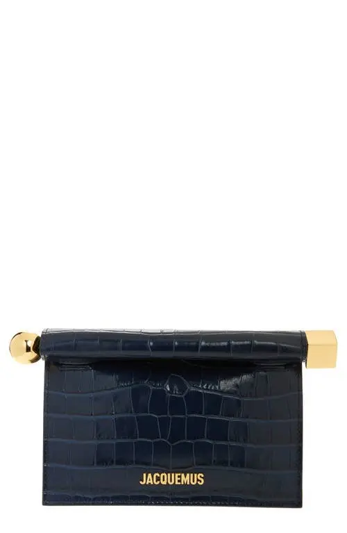 Jacquemus La Pochette Rond Carré Croc Embossed Leather Clutch - Dark Navy 390