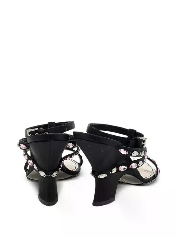 LOUIS VUITTON Satin Crystal Embellished Ankle Strap Sandals