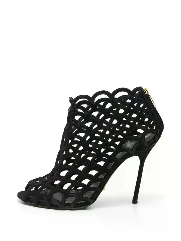 SERGIO ROSSI Suede Caged Open-toe Stiletto Ankle Boots
