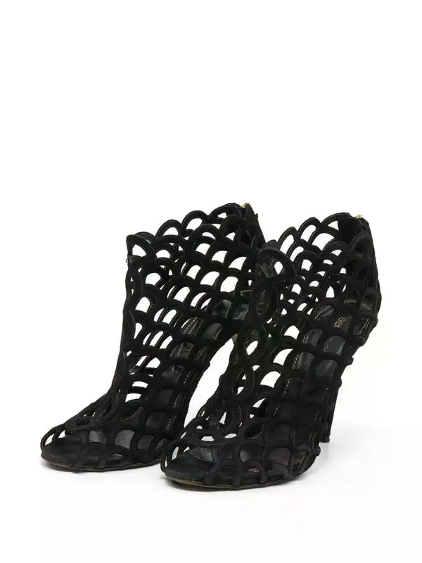 SERGIO ROSSI Suede Caged Open-toe Stiletto Ankle Boots